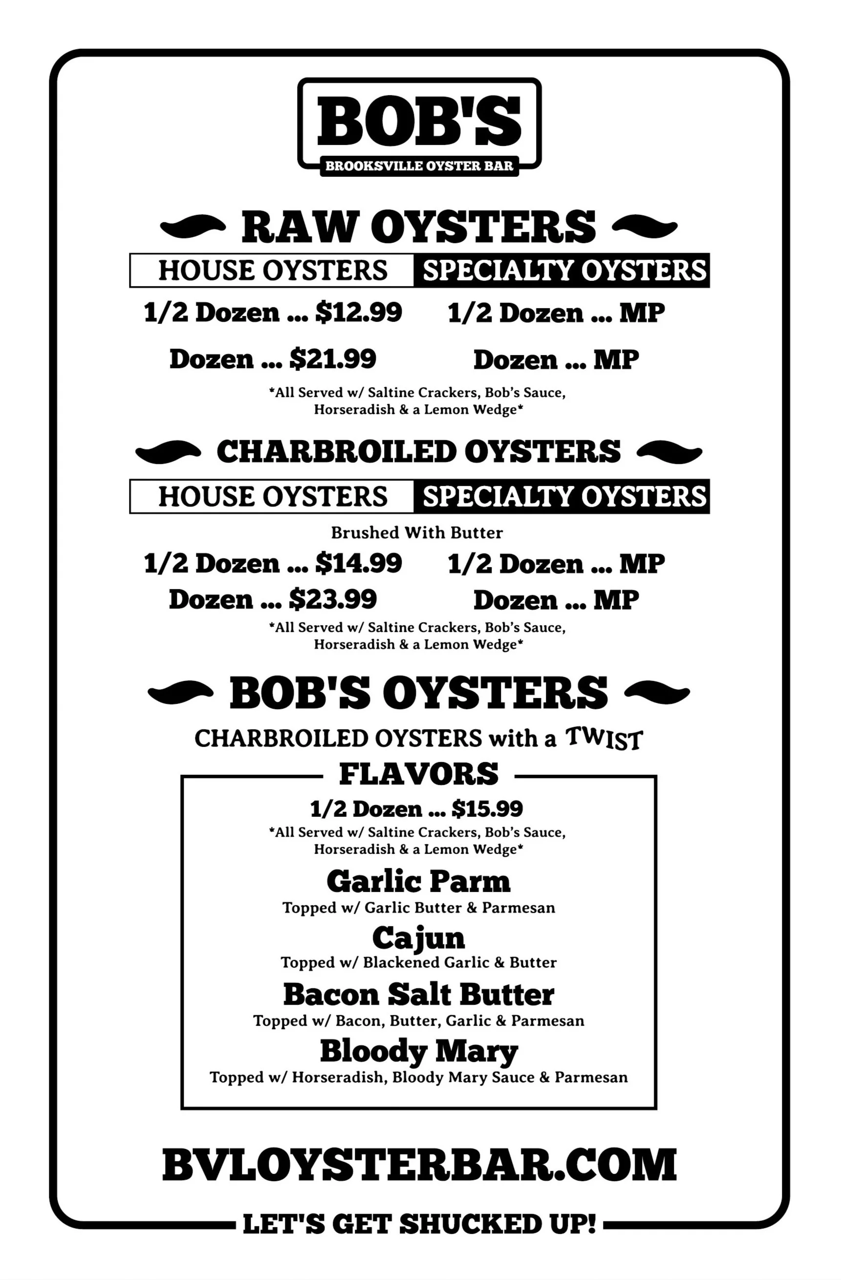 Menu — BVL Oyster Bar