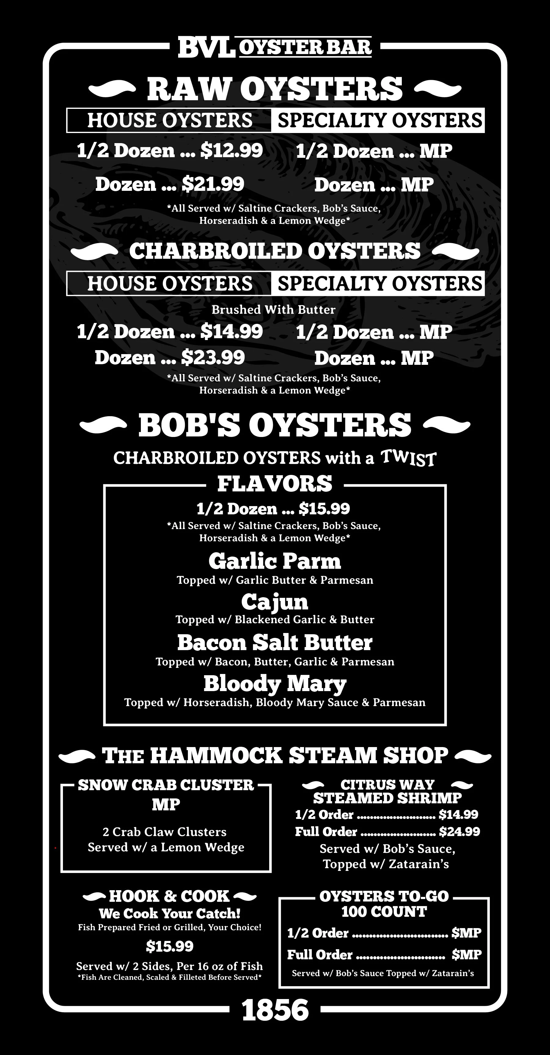 Menu — BVL Oyster Bar