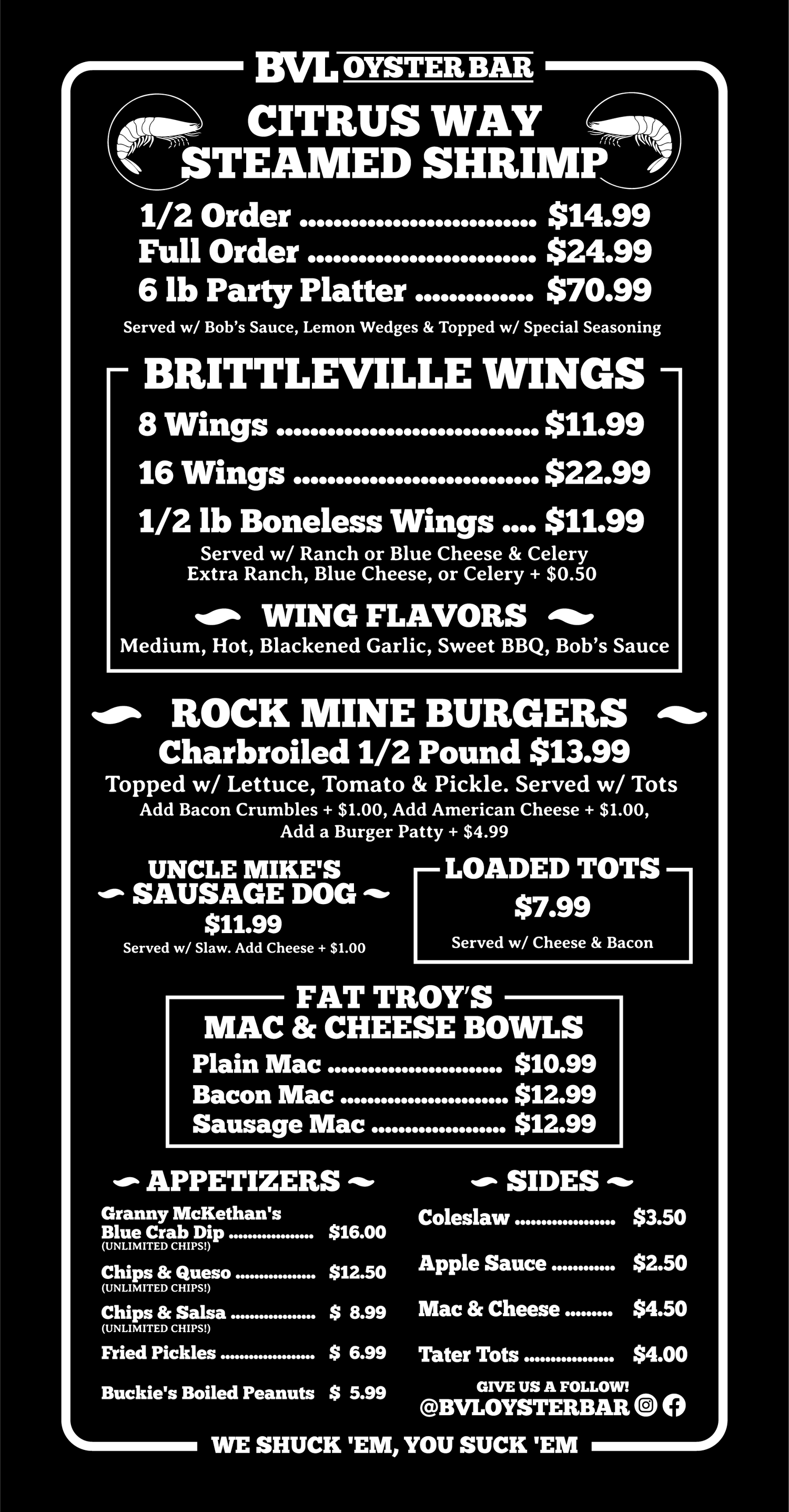 Menu — BVL Oyster Bar