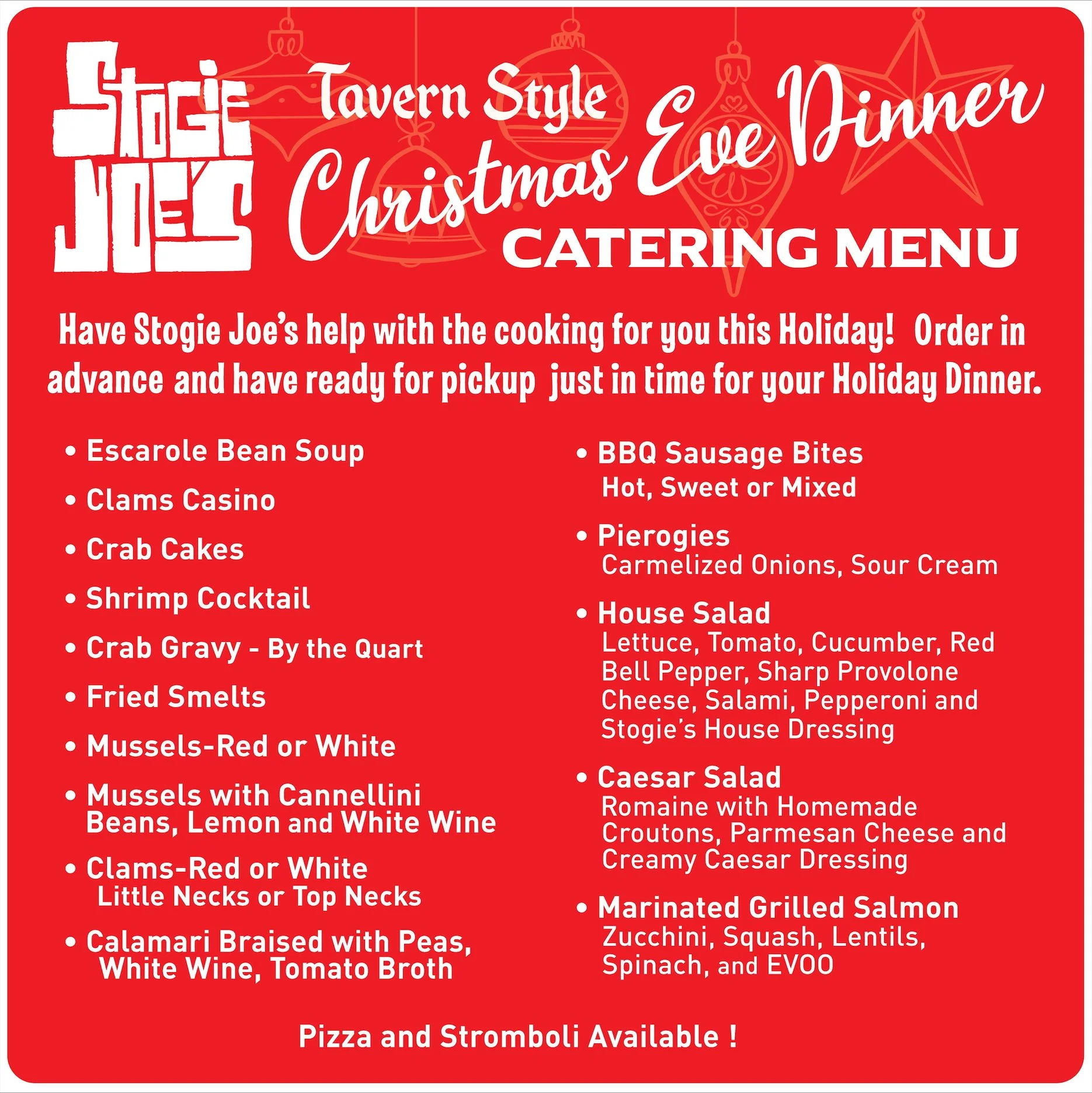 Stogie Joes Tavern - Christmas Eve Take-Out — East Passyunk BID