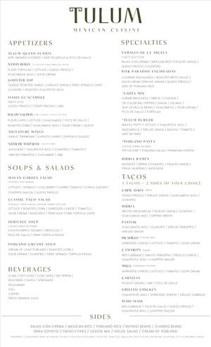 Menu — Tulum Mexican Cuisine