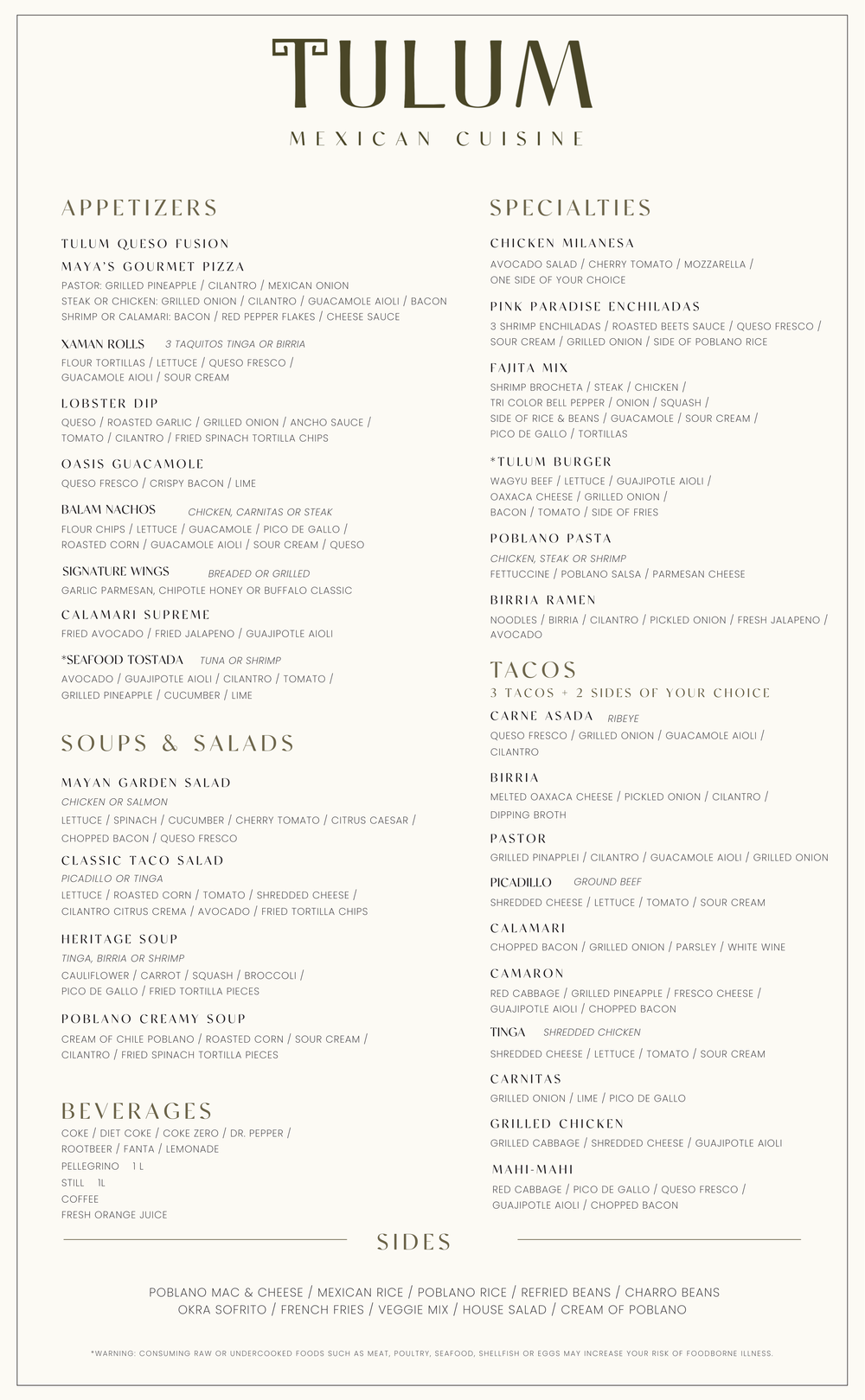 Menu — Tulum Mexican Cuisine