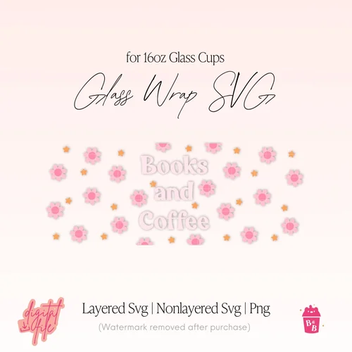 Book Babe | 16oz Libbey Cup Wrap SVG — Boba & Bear
