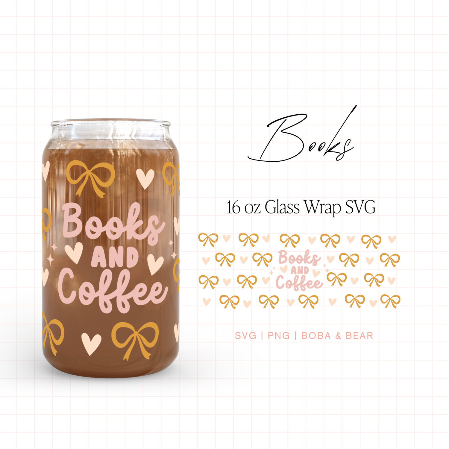 Book Babe | 16oz Libbey Cup Wrap SVG — Boba & Bear