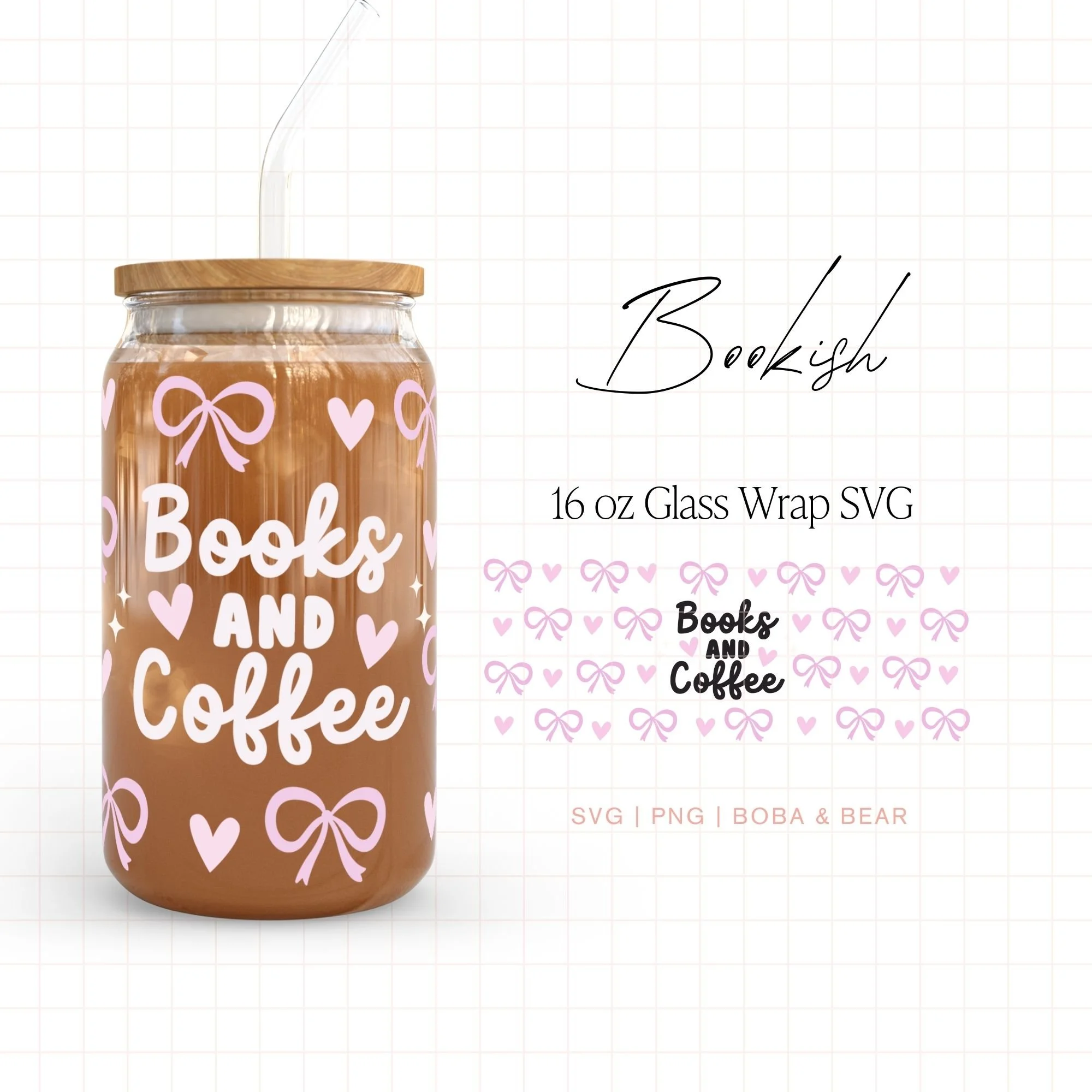 Book Babe | 16oz Libbey Cup Wrap SVG — Boba & Bear