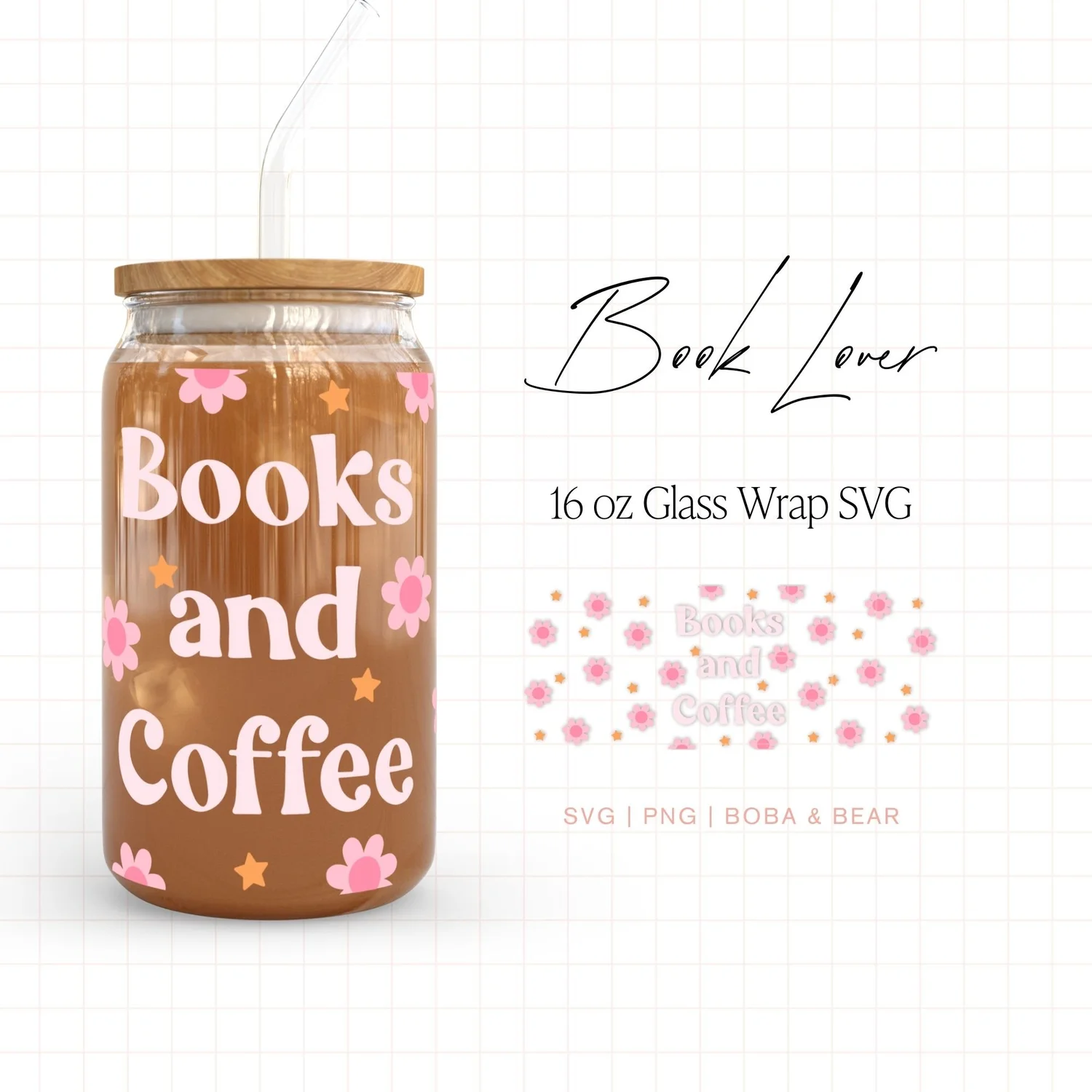 Book Babe | 16oz Libbey Cup Wrap SVG — Boba & Bear