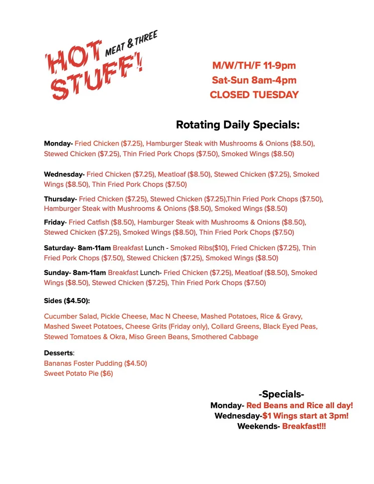 MENU — HOT STUFF