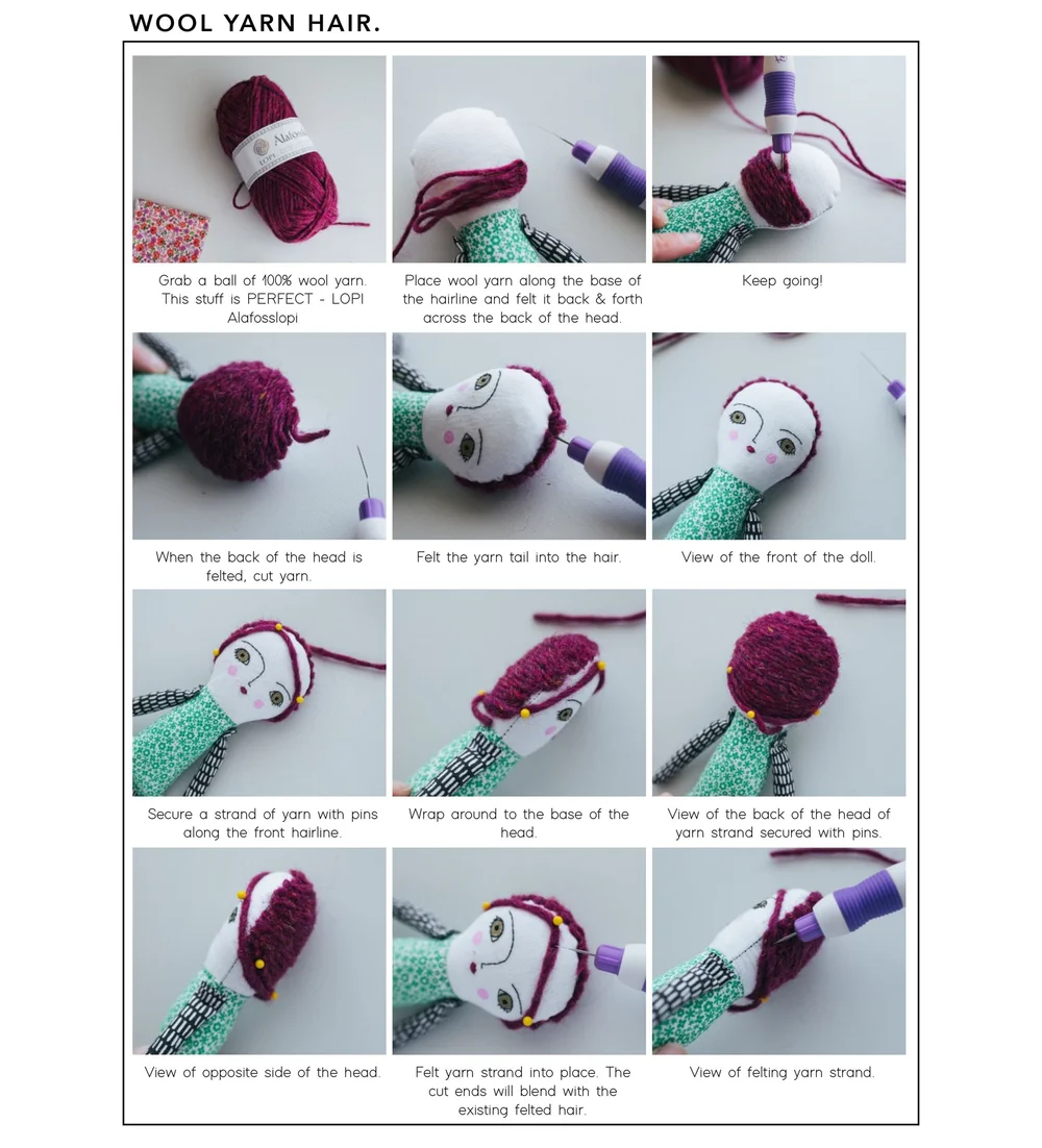 DIY Needle Felt Wool Hair on a small Rag Doll — kyla something