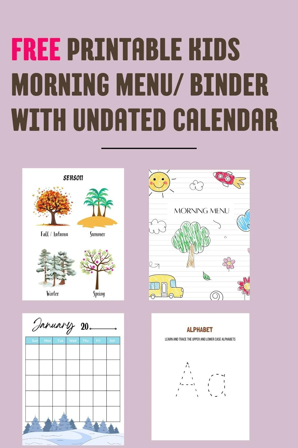 Free Printable Kids Morning Menu/ Kids Morning Binder with Undated ...