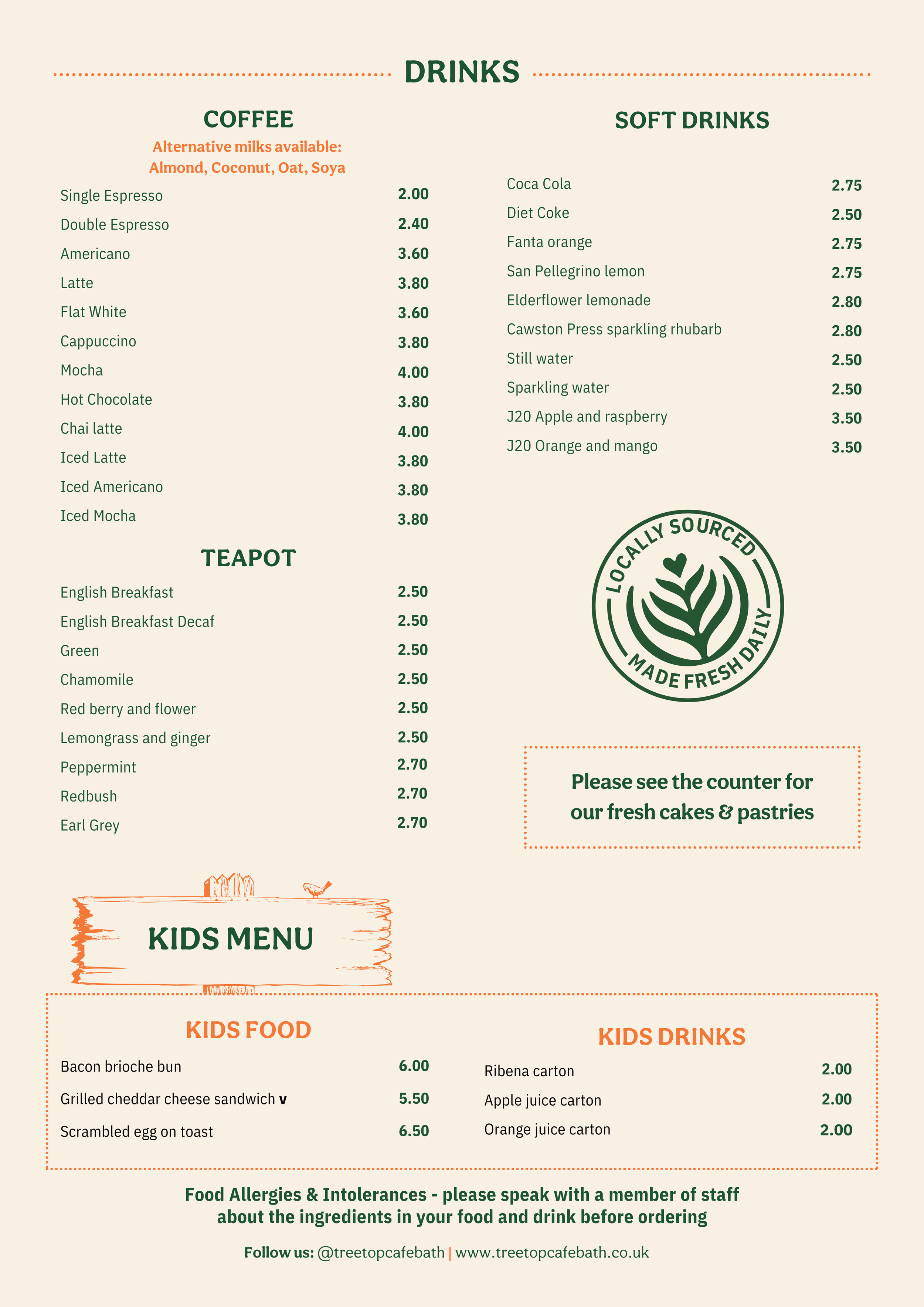 Treetop Cafe Menu — Treetop Cafe Bath