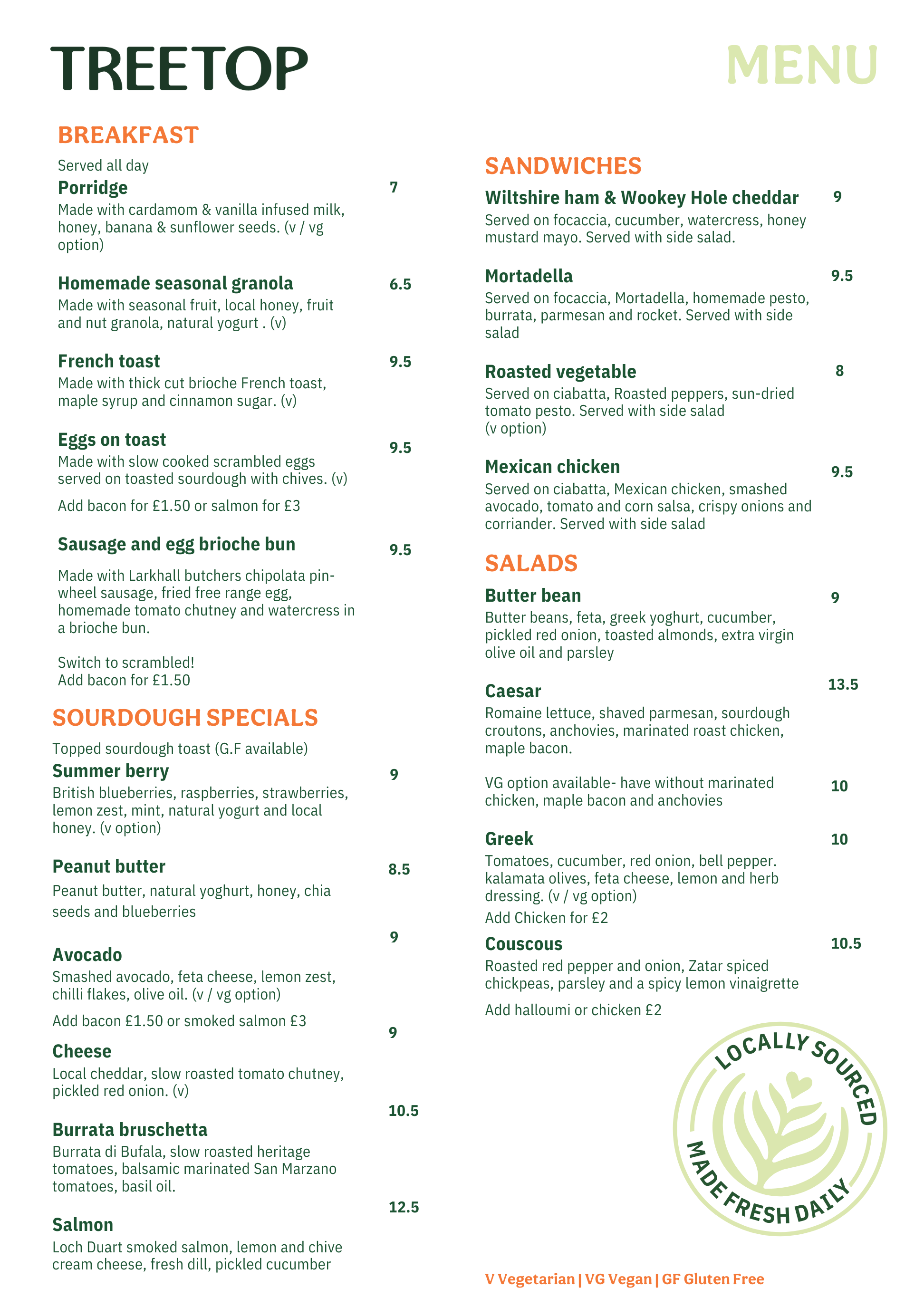 Treetop Cafe Menu — Treetop Cafe Bath