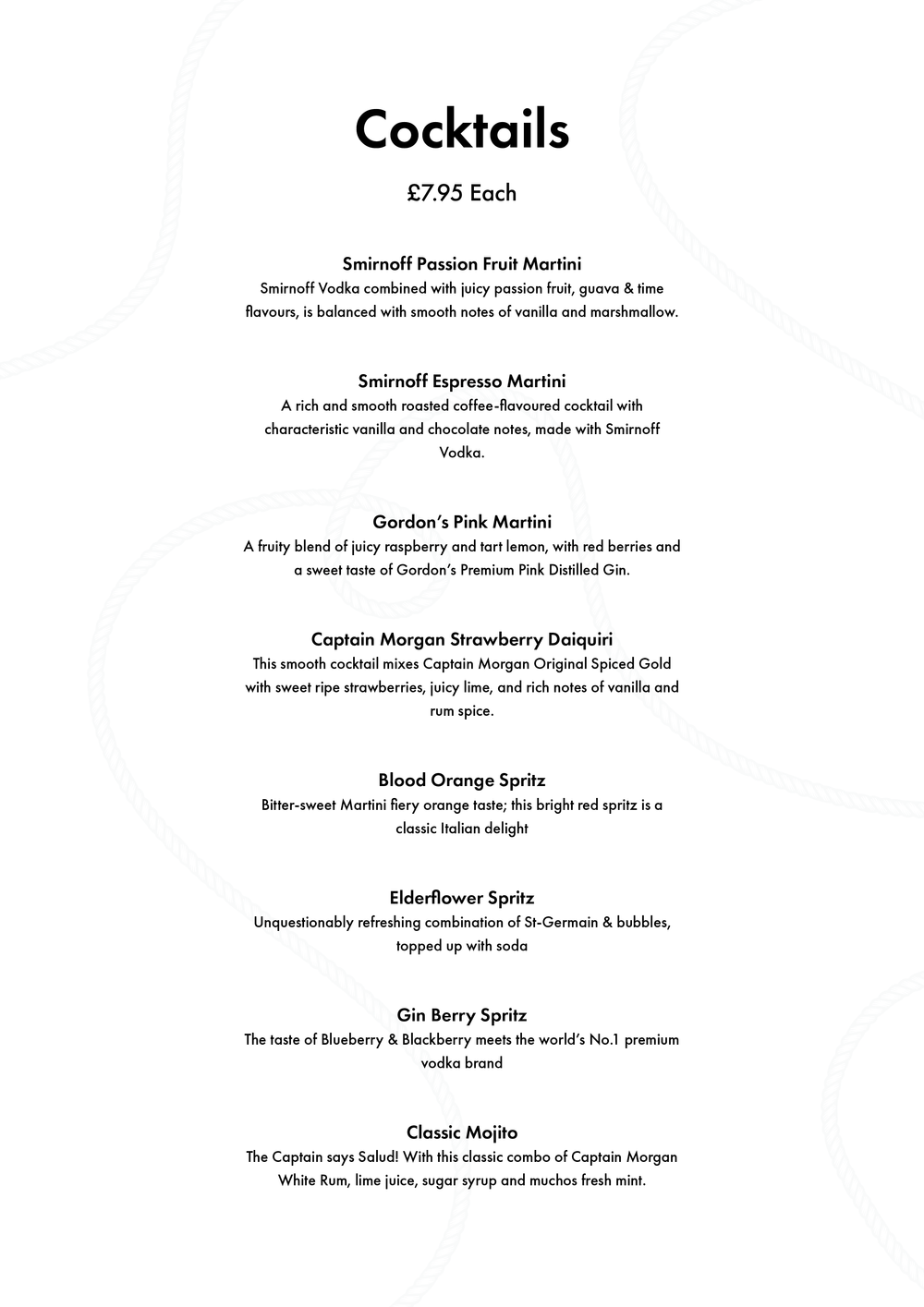 Drinks Menu — Nick's Fish Grill & Dessert