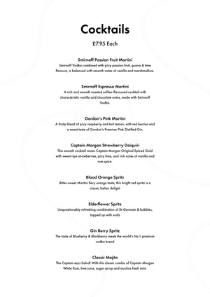 Drinks Menu — Nick's Fish Grill & Dessert