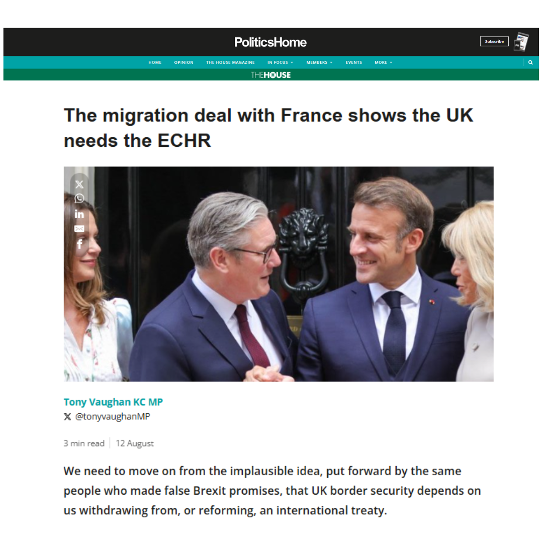 Tony Vaughan KC MP: “The Migration Deal with France Shows the UK Needs ...