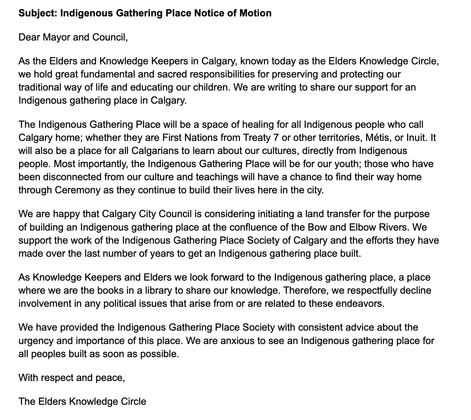 Services 1 — Indigenous Gathering Place Society of Calgary