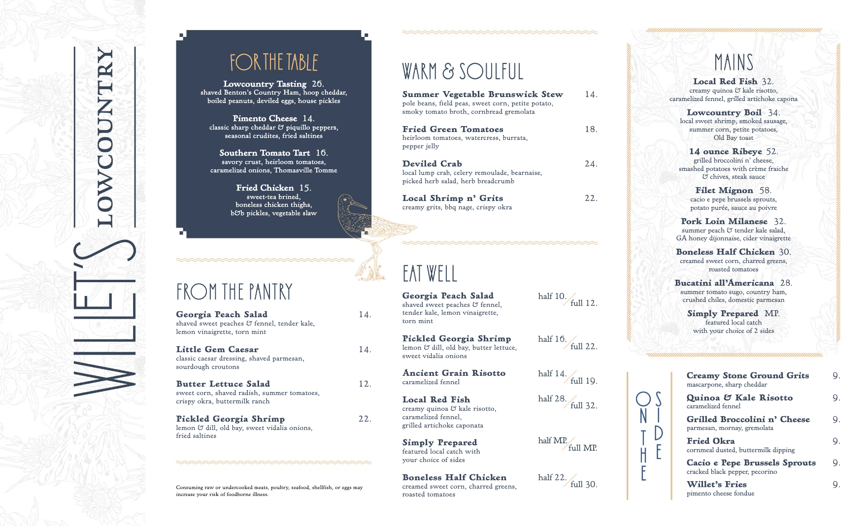 Menus — Willet's Lowcountry