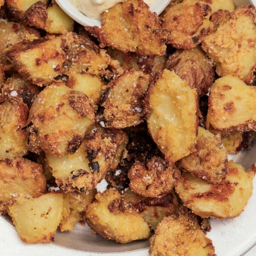 Cheesy Garlic Polenta Potato Chunks Recipe | Two Raw Sisters