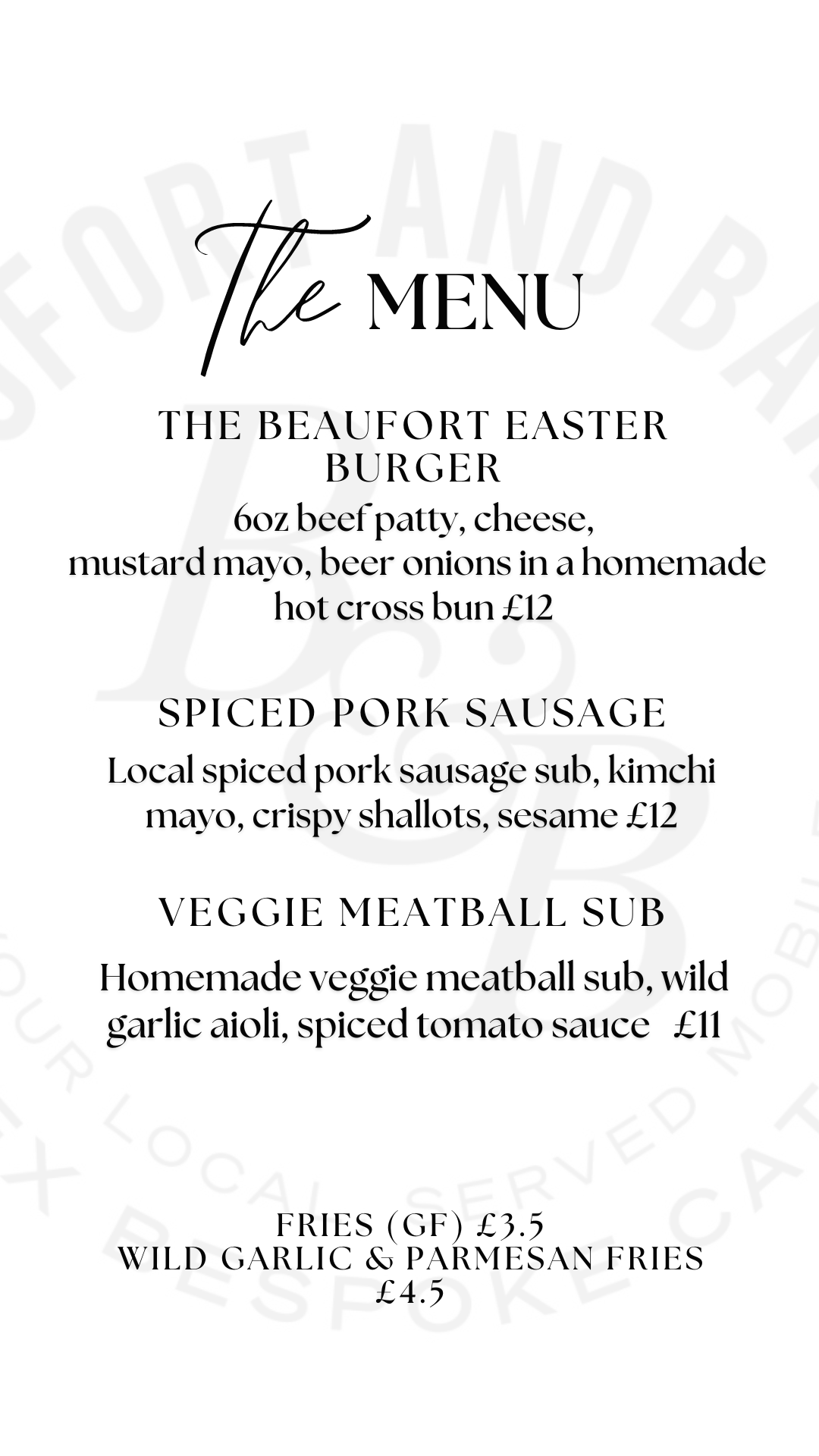 Menus — Beaufort & Barley