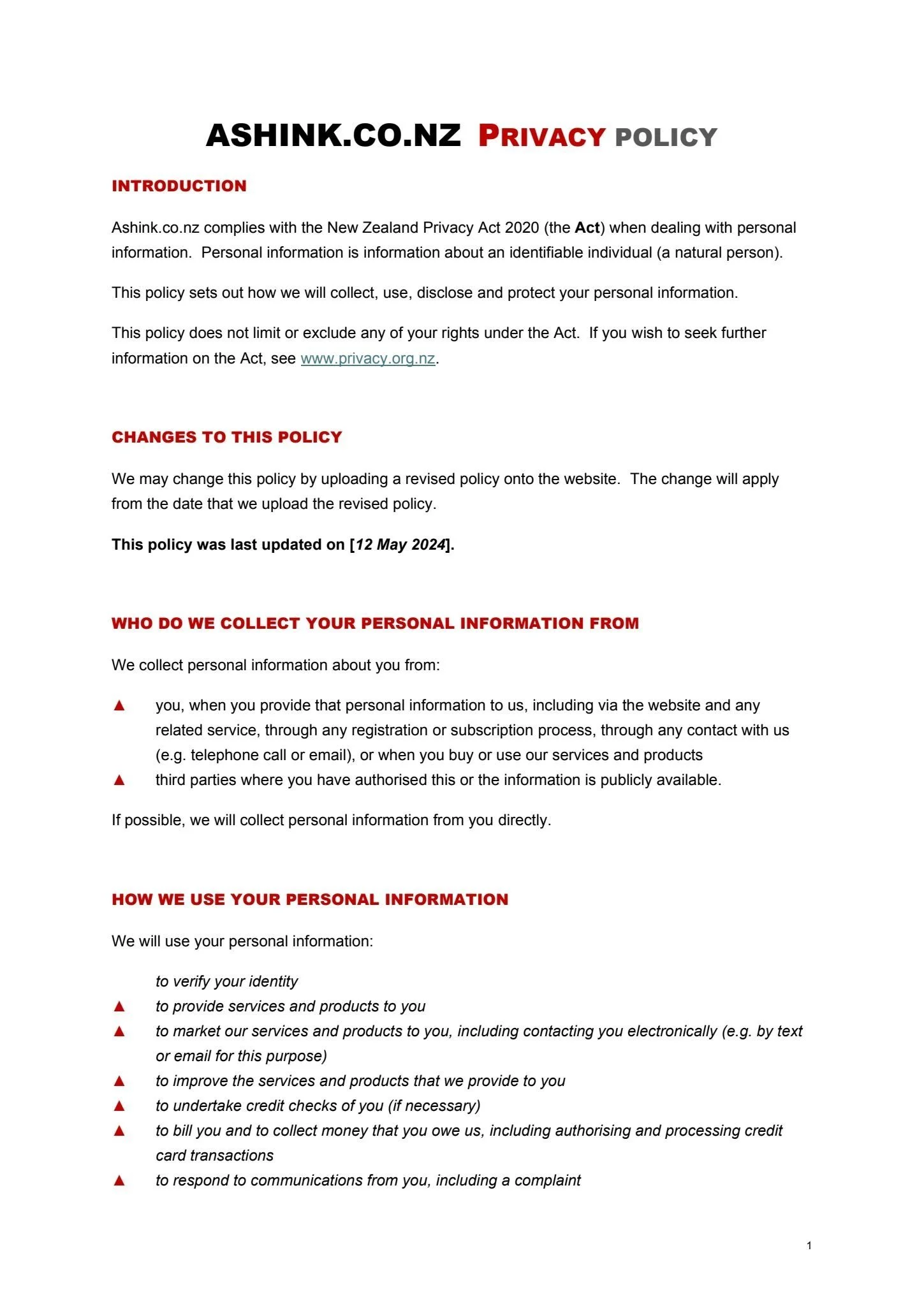 Ash Ink Website Privacy Policy — Ash Ink