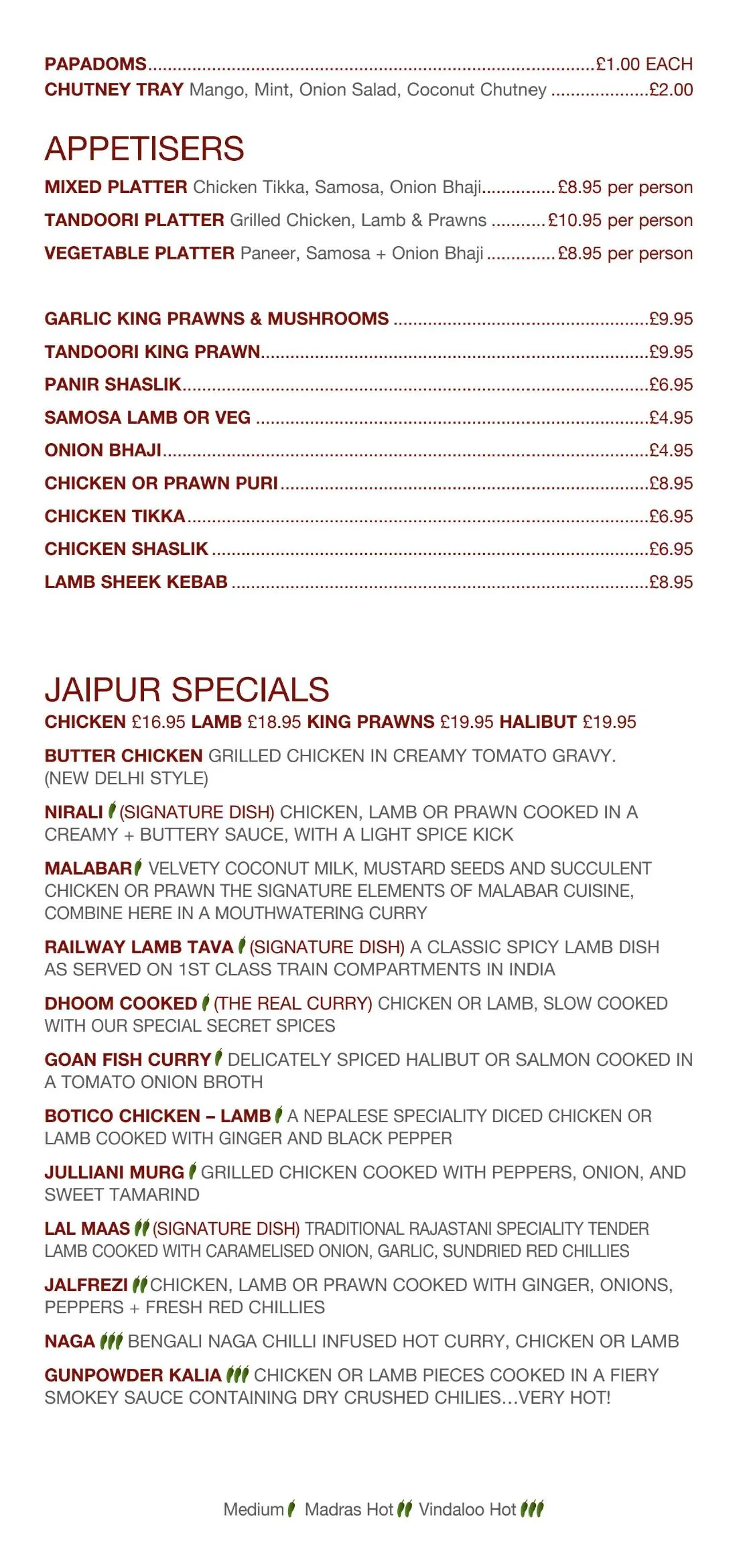 View our Fab Menu at Jaipur Restaurant - Award Winning Indian ...