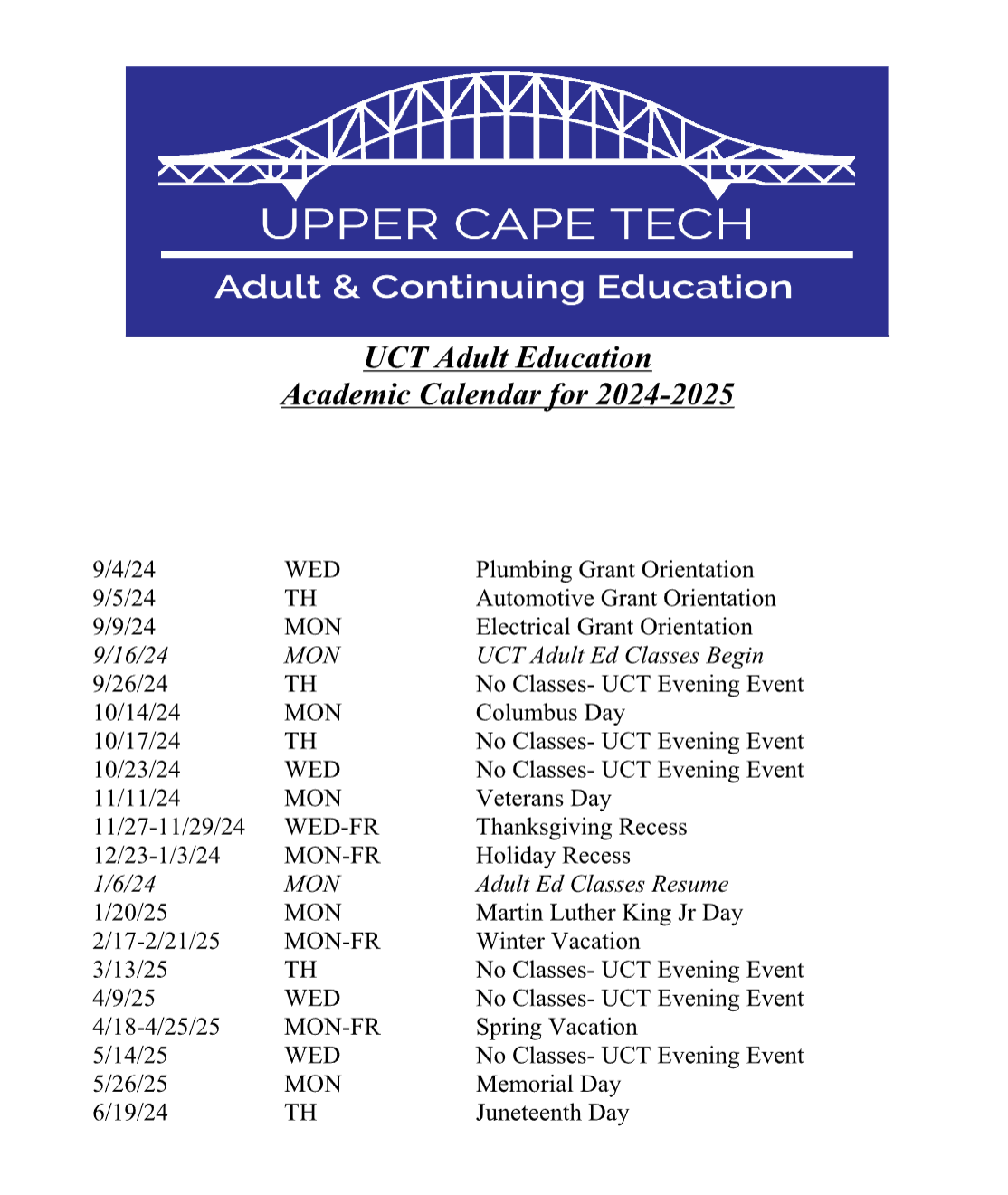 Adult & Continuing Education — Upper Cape Tech