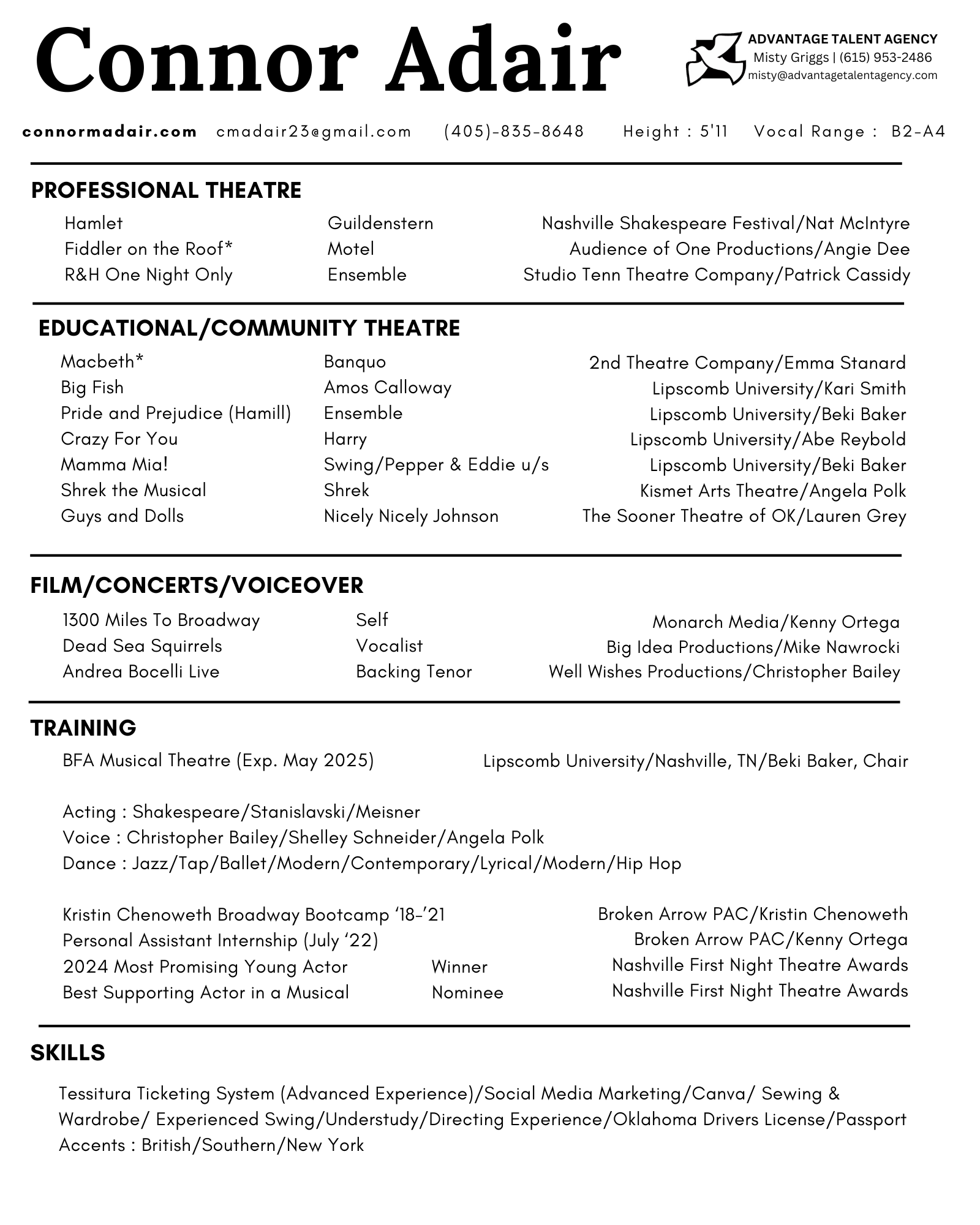 HEADSHOT & RESUME — CONNOR ADAIR