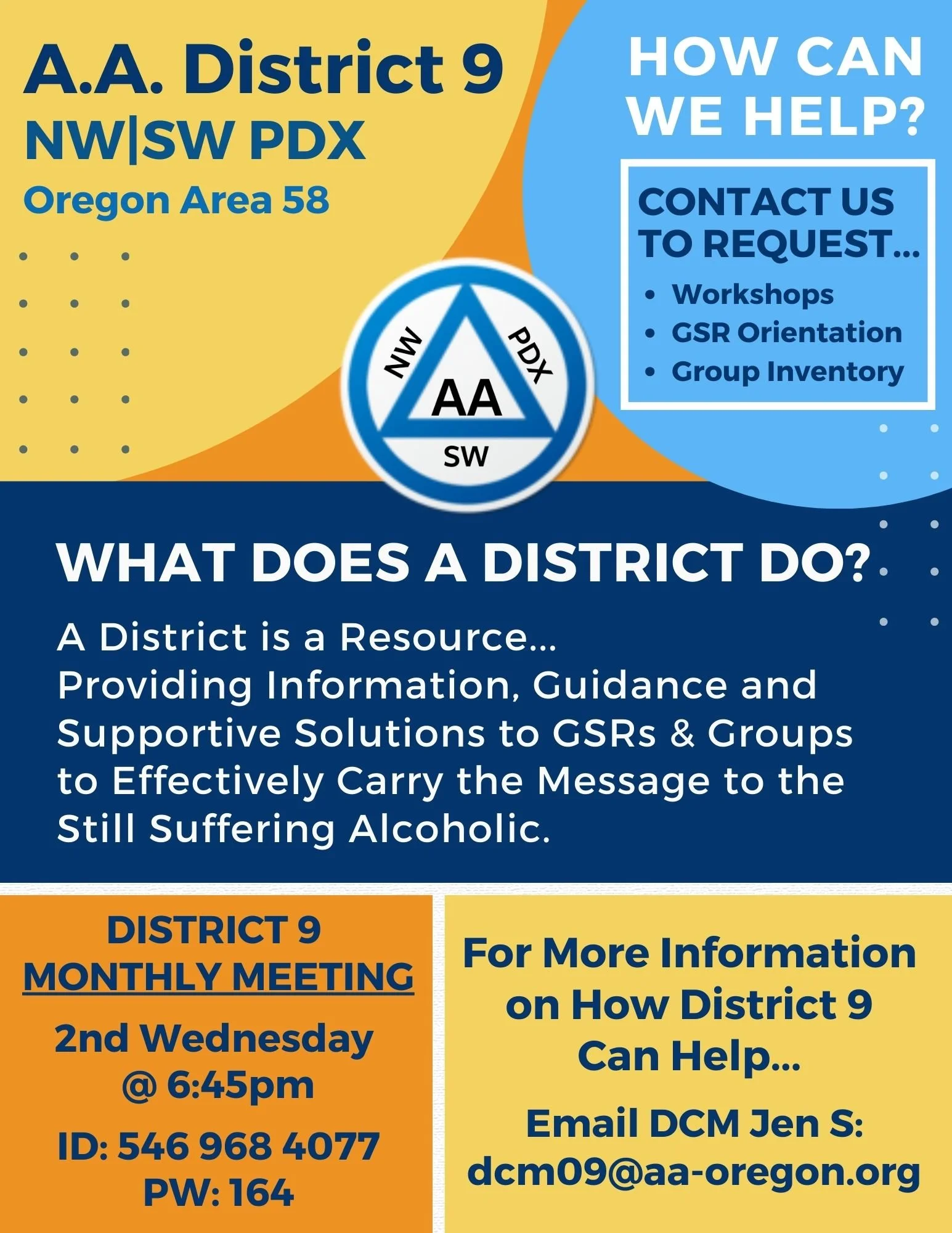DISTRICT 9 A.A. | Oregon Area 58