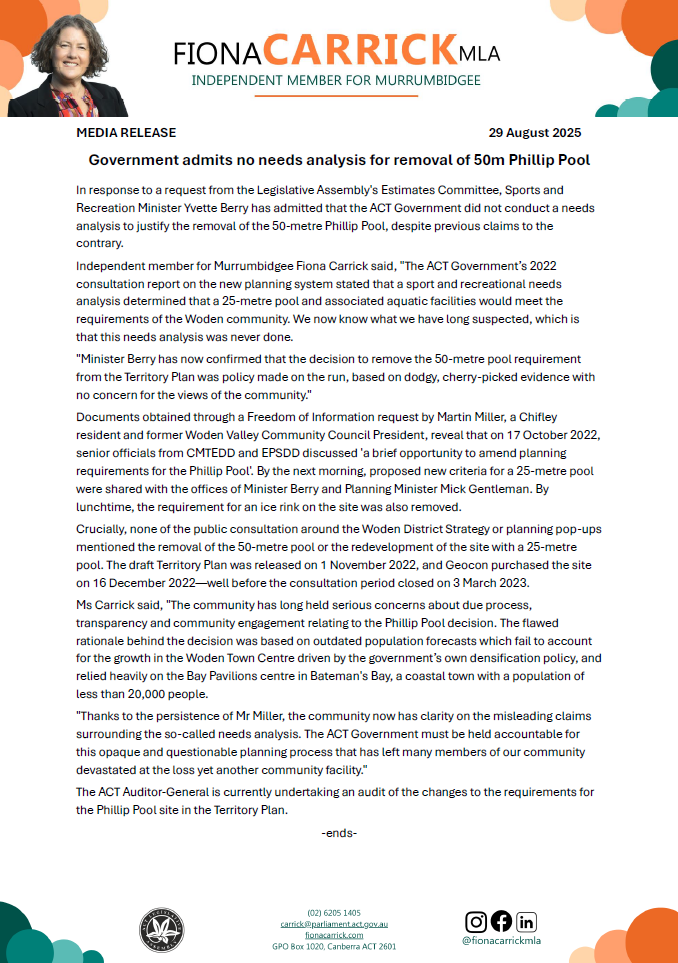 Media Releases — Fiona Carrick Independent
