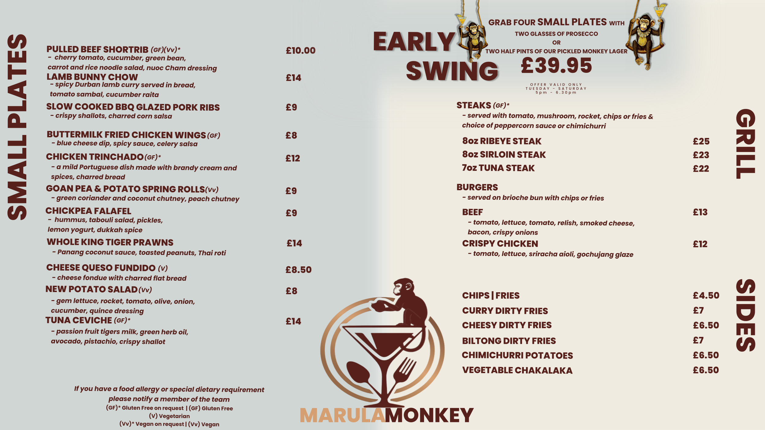 Marula Monkey food menu — MARULA MONKEY