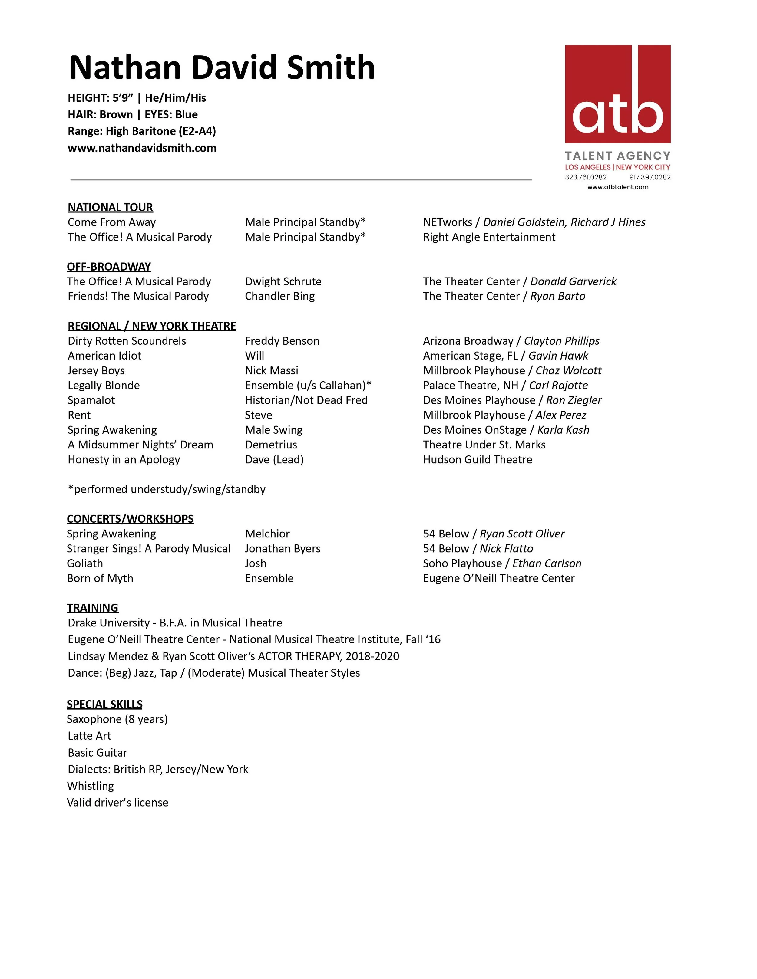 Headshot / Resume — Nathan David Smith