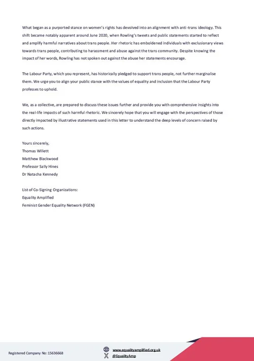 Letter to Angela Rayner - Thursday 25 July 2024 — Equality Amplified