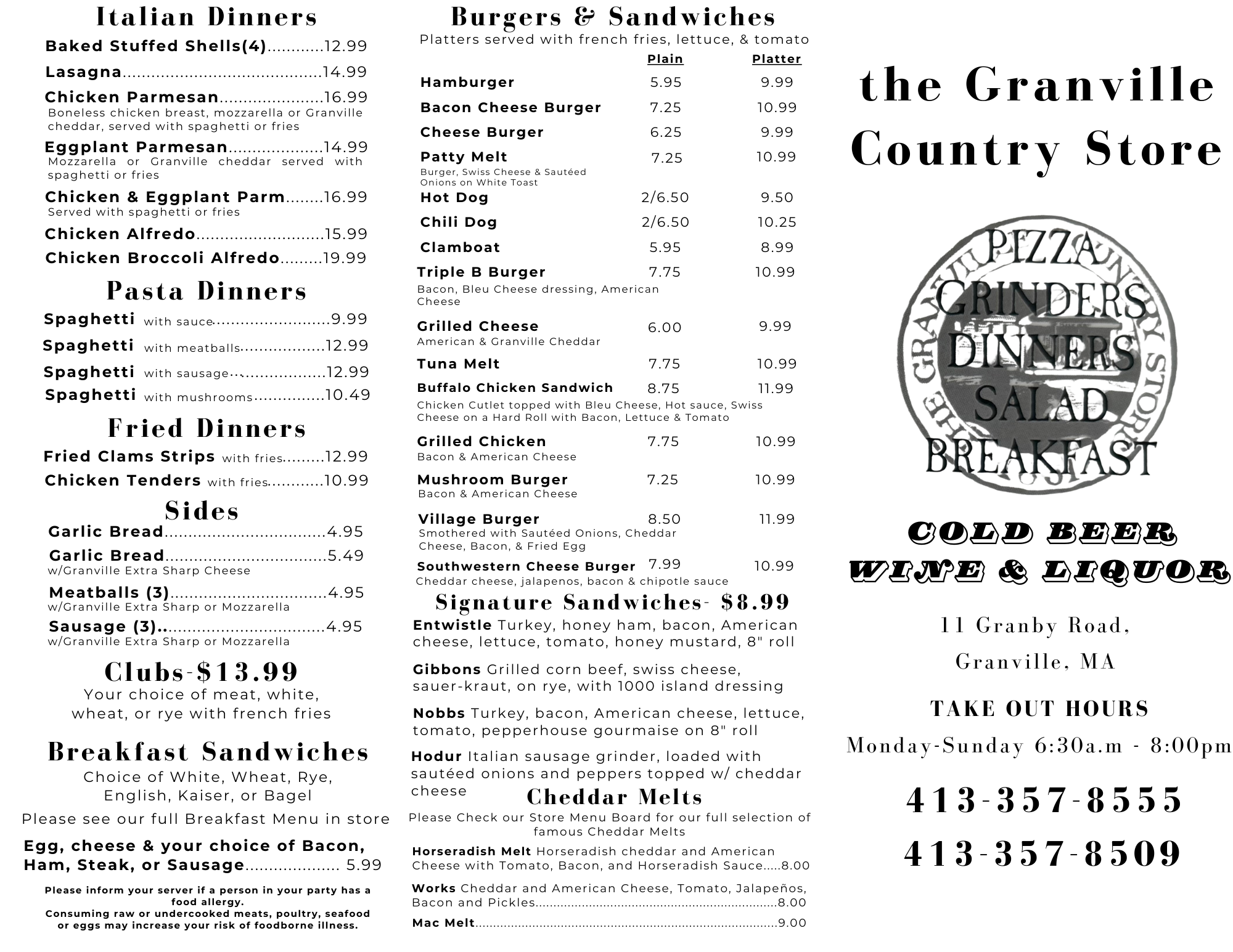 Menu — Granville Country Store