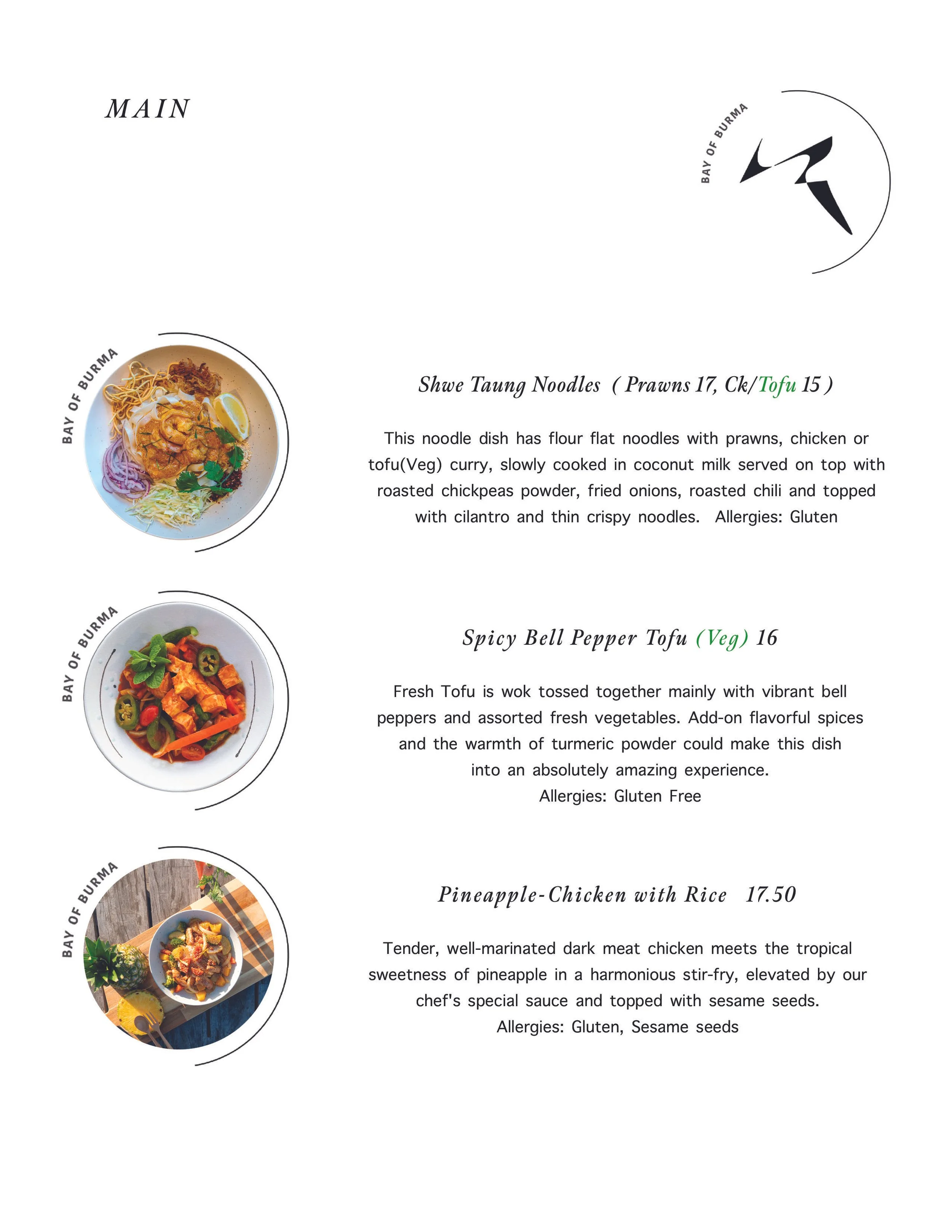 Our Bay of Burma Menu — BAY OF BURMA