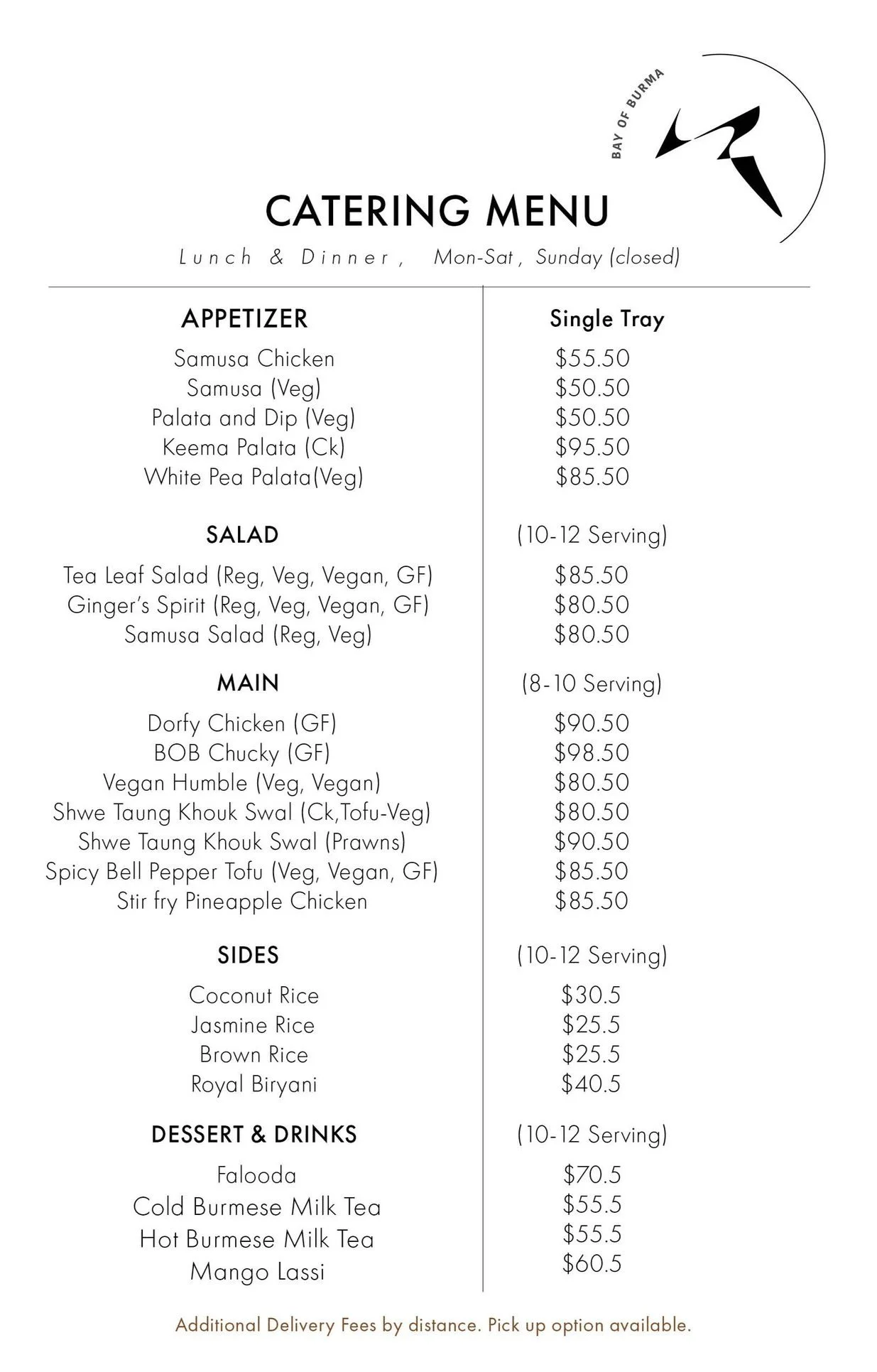 Catering — BAY OF BURMA