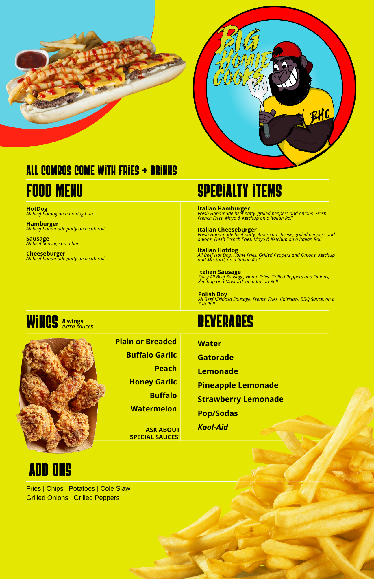 Menu - Big Homie Cooks Food Truck — Big homie cooks