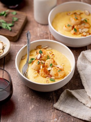 Parmesan Polenta with Seared Scallops, Herbs, and Toasted Sliced ...