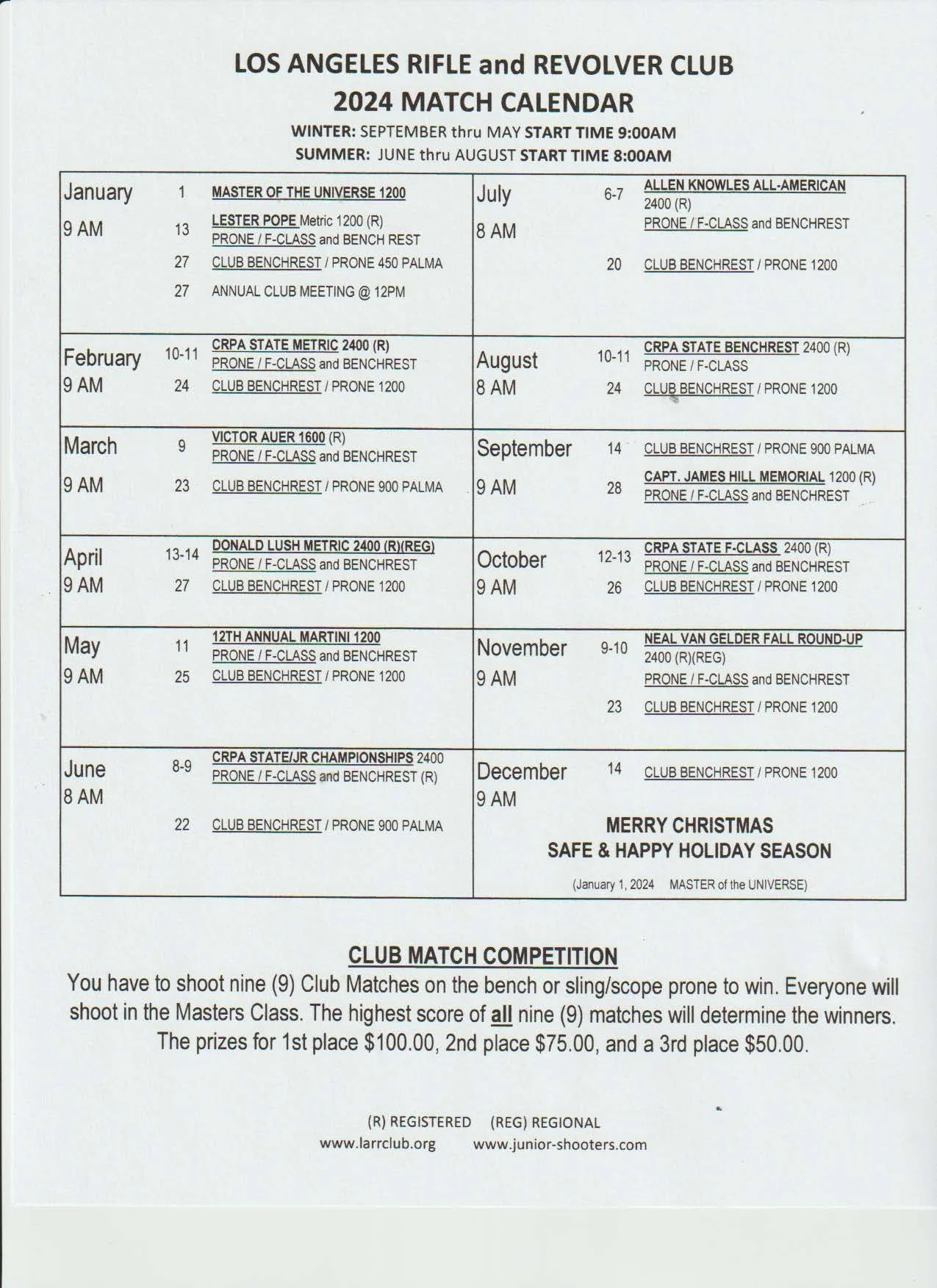 Calendar — Los Angeles Rifle & Revolver Club