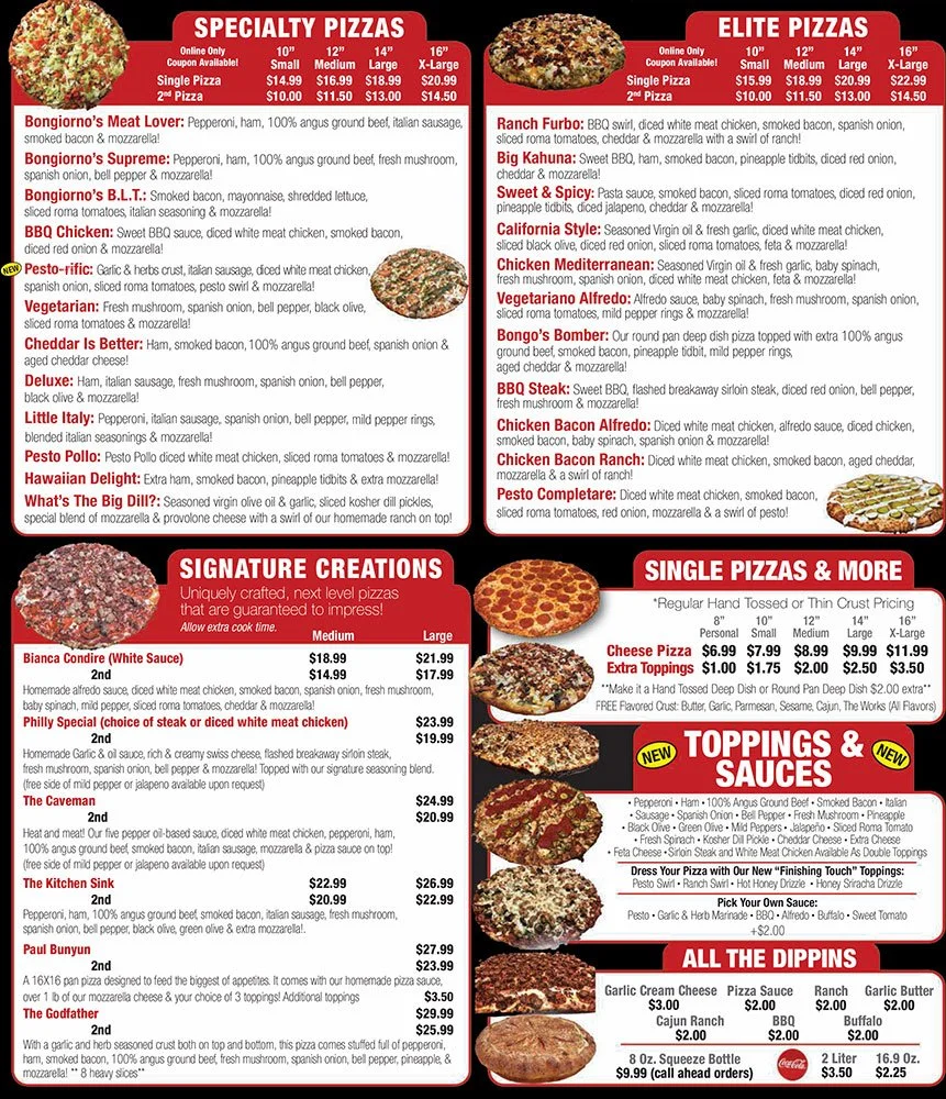 Menu — Bongiorno's Pizza