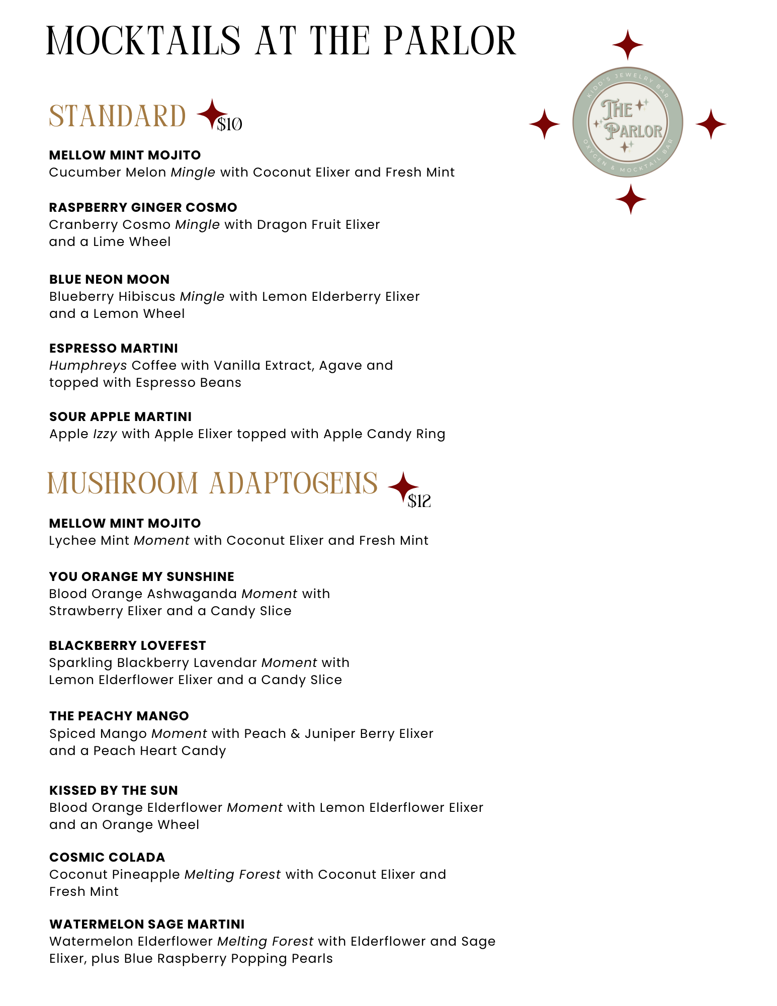 Mocktail Bar Menu — magic happens here