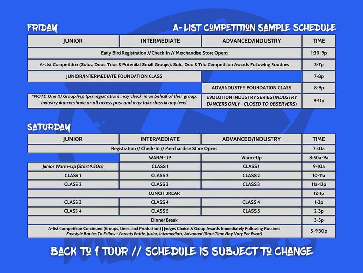 A-List Competition Sample Schedule | Join the Competition Today ...