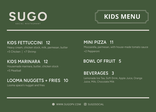 SUGO Social Restaurant Menu — SUGO Social