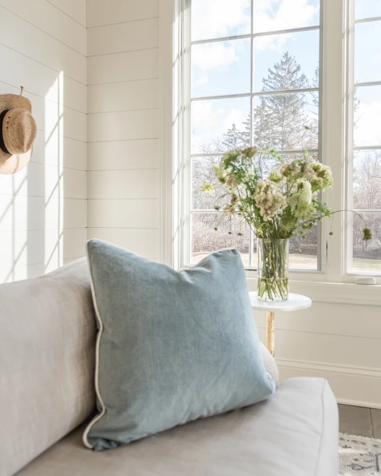 Tranquil Blue Sunroom with Woven Textures & Natural Light — Sarah Coe ...