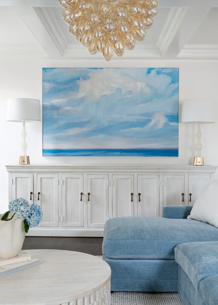 Coastal Living Room with Bold Blue Accents — Sarah Coe Design - Full ...