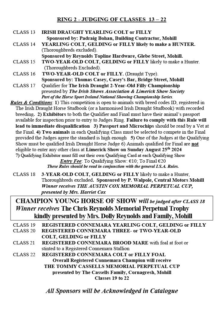 Schedule — Mohill Agricultural Show