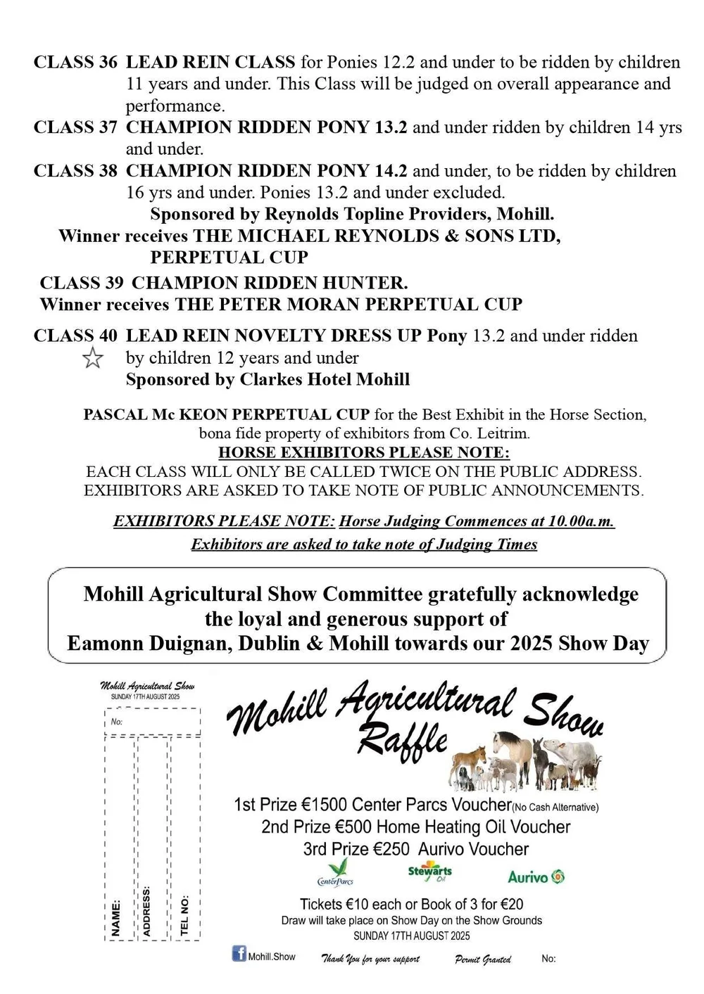 Schedule — Mohill Agricultural Show