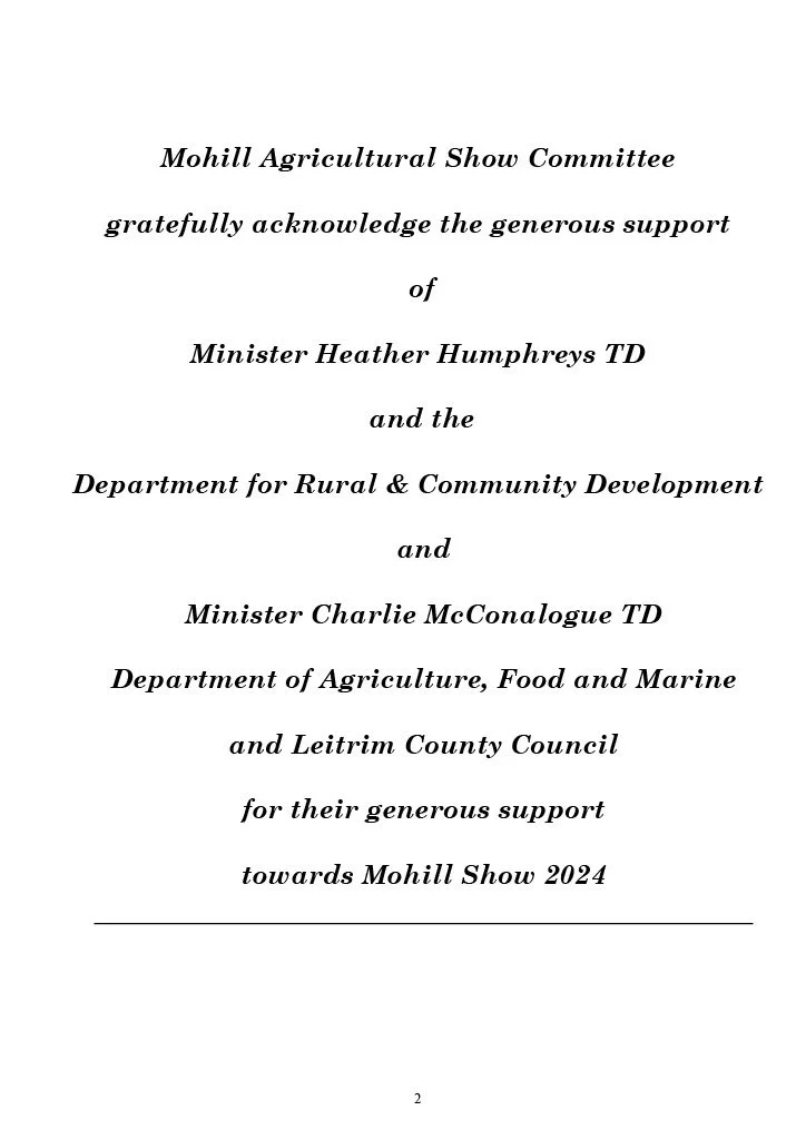 Schedule — Mohill Agricultural Show