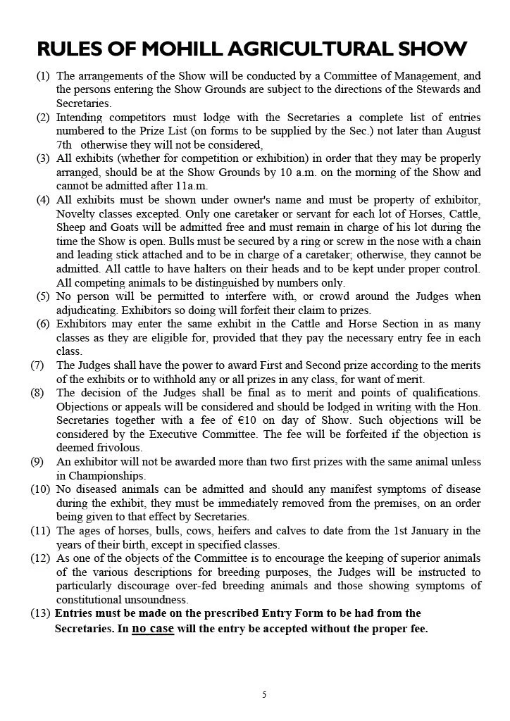 Schedule — Mohill Agricultural Show