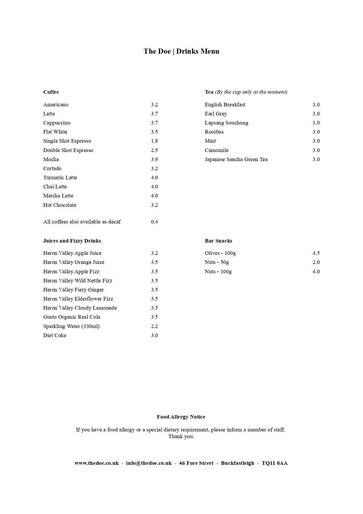 Menu — The Doe
