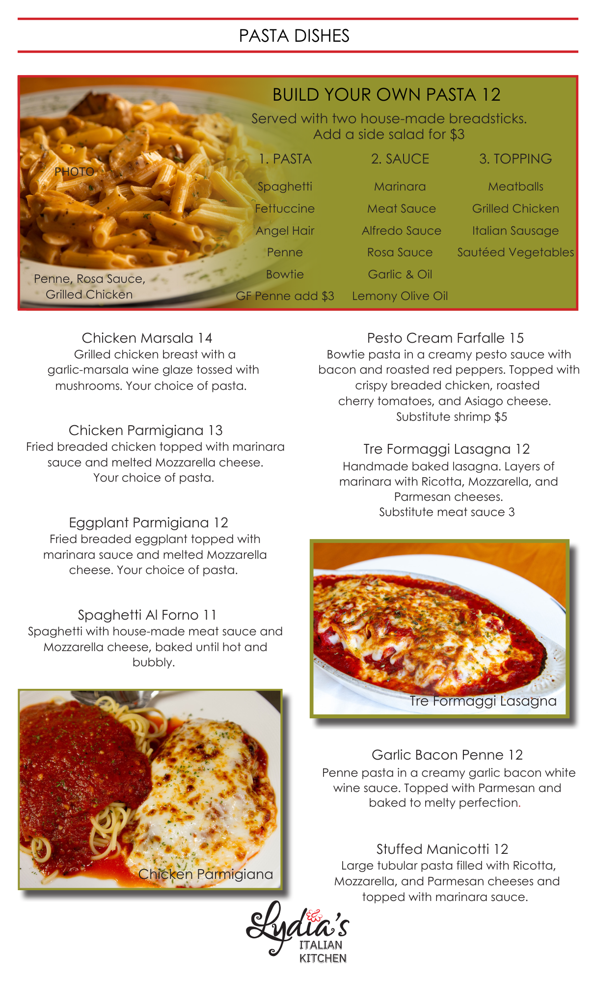 Menu — Lydia's Italian Kitchen - Home