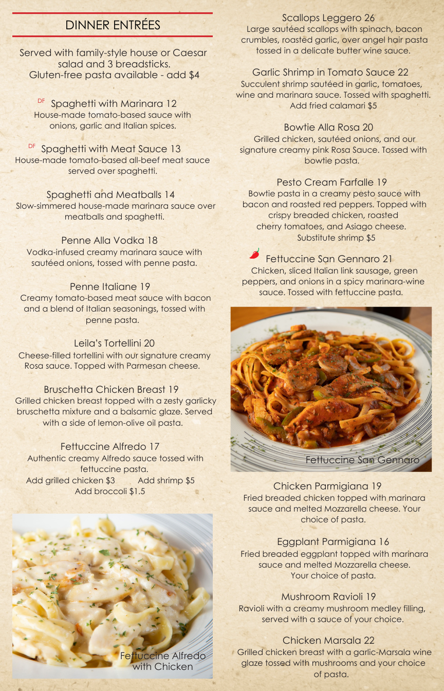 Menu — Lydia's Italian Kitchen - Home